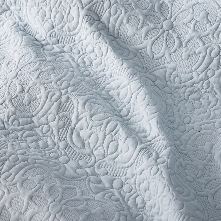Chloe Quilted Silver Blue Coverlet | Adairs