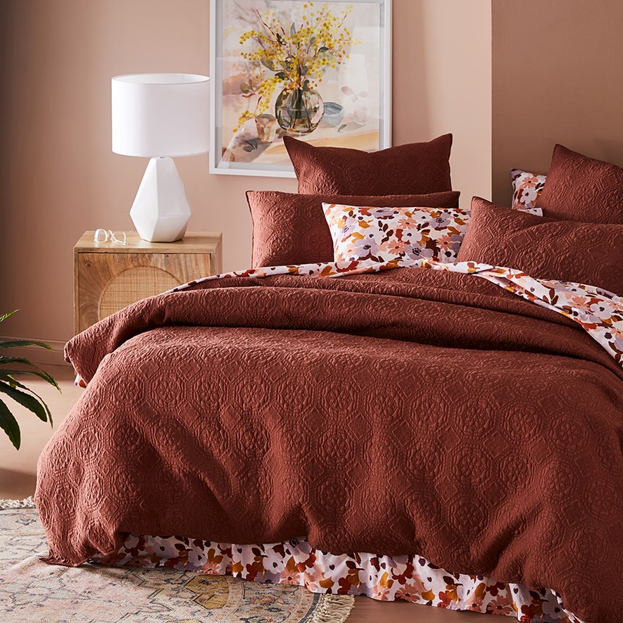 Mable Quilted Rustic Brown Quilt Cover | Adairs