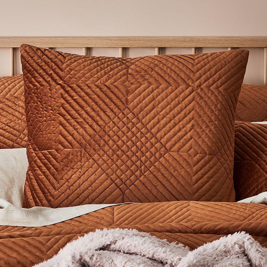 Ellery Velvet Quilted Rust Quilt Cover | Adairs