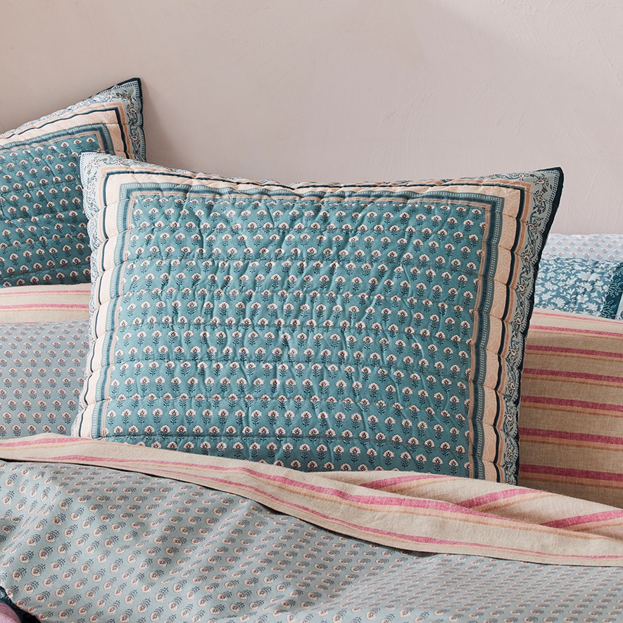 Delhi Quilted Turquoise Quilt Cover | Adairs