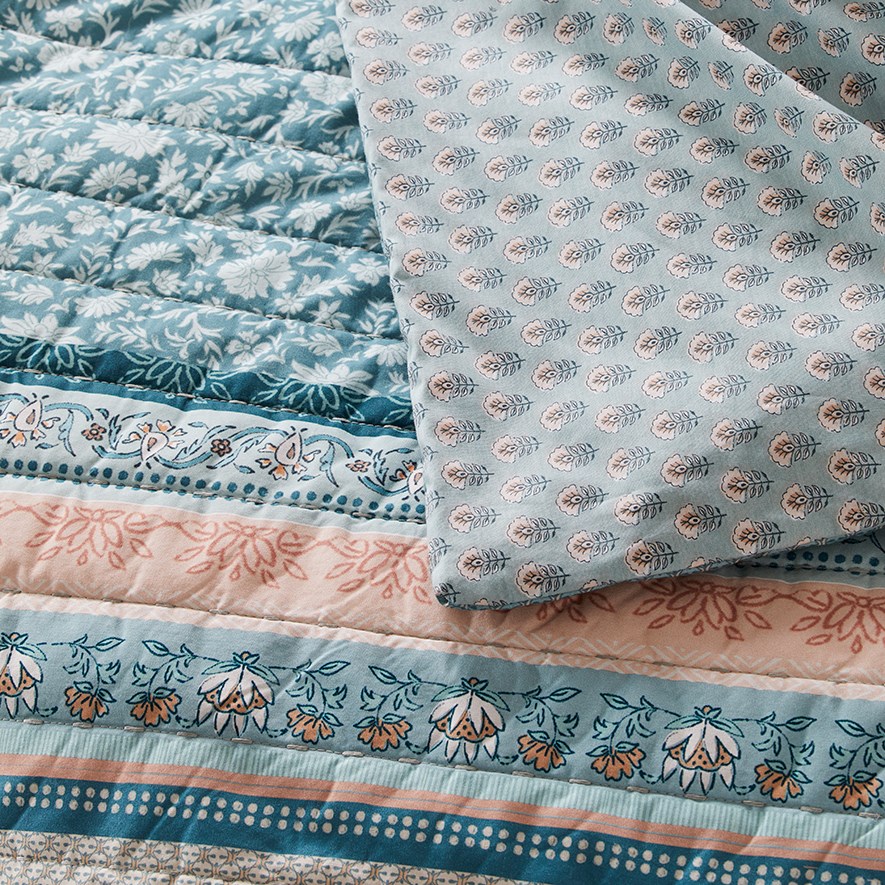 Delhi Quilted Turquoise Quilt Cover | Adairs