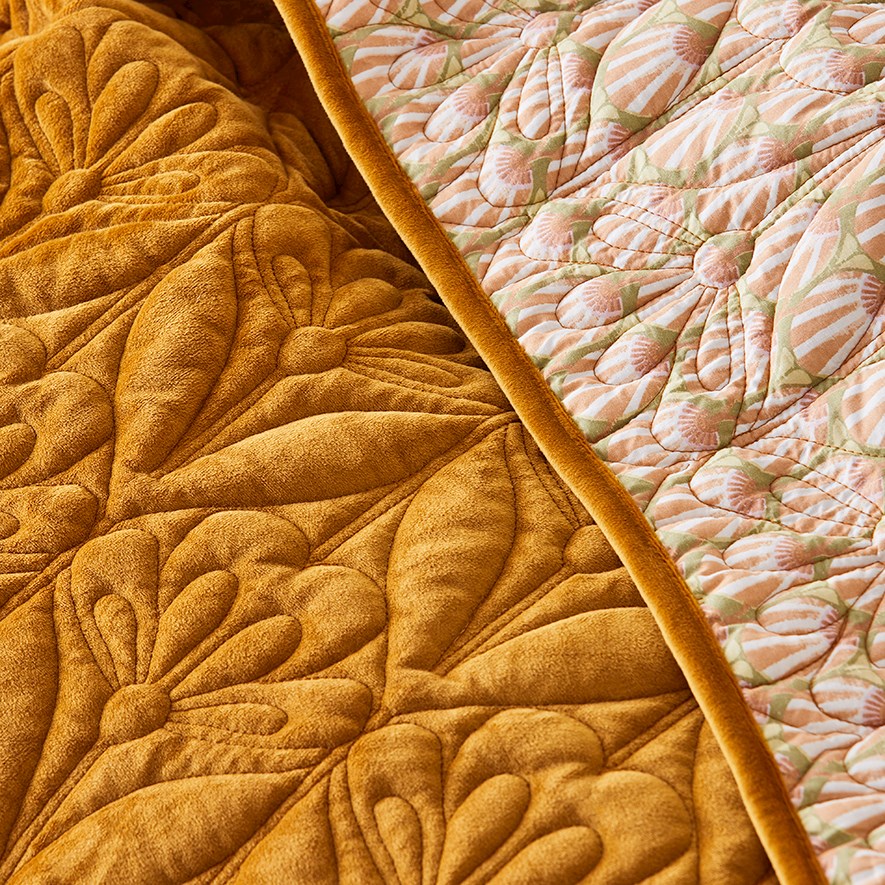 Krisha Gold Quilted Coverlet | Adairs