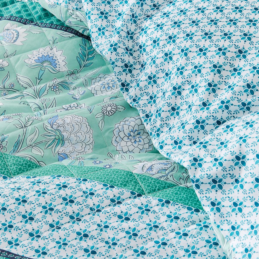 Clara Turquoise Quilted Quilt Cover + Pillowcases | Adairs