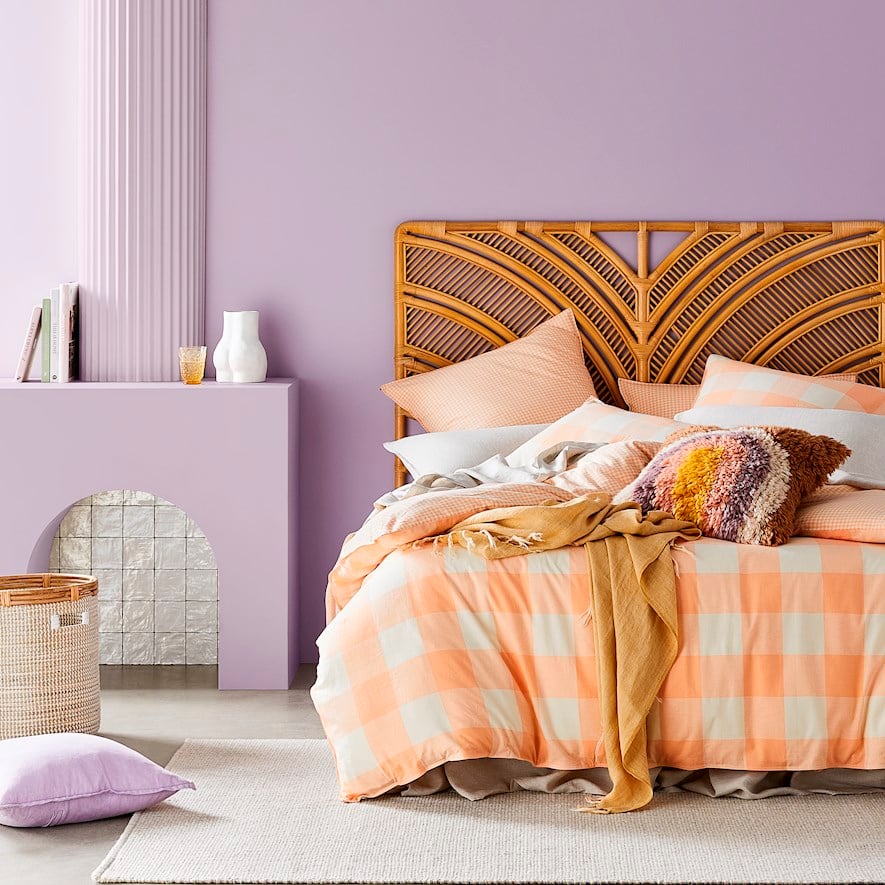 Vintage Washed Linen Cotton Peach Check Quilt Cover | Adairs