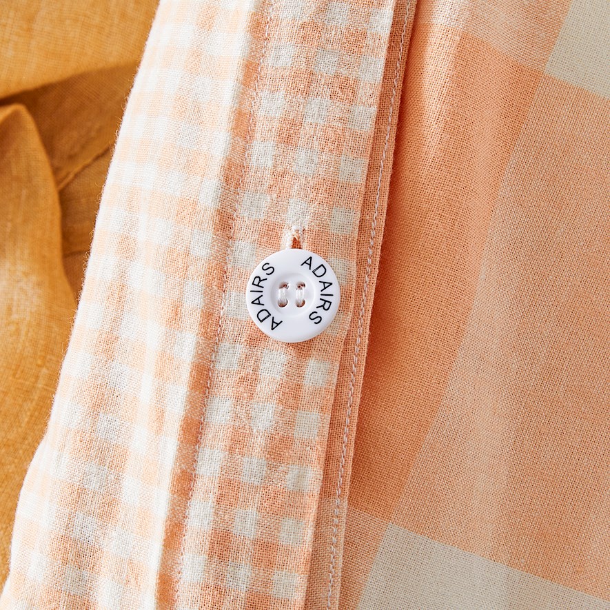 Vintage Washed Linen Cotton Peach Check Quilt Cover | Adairs