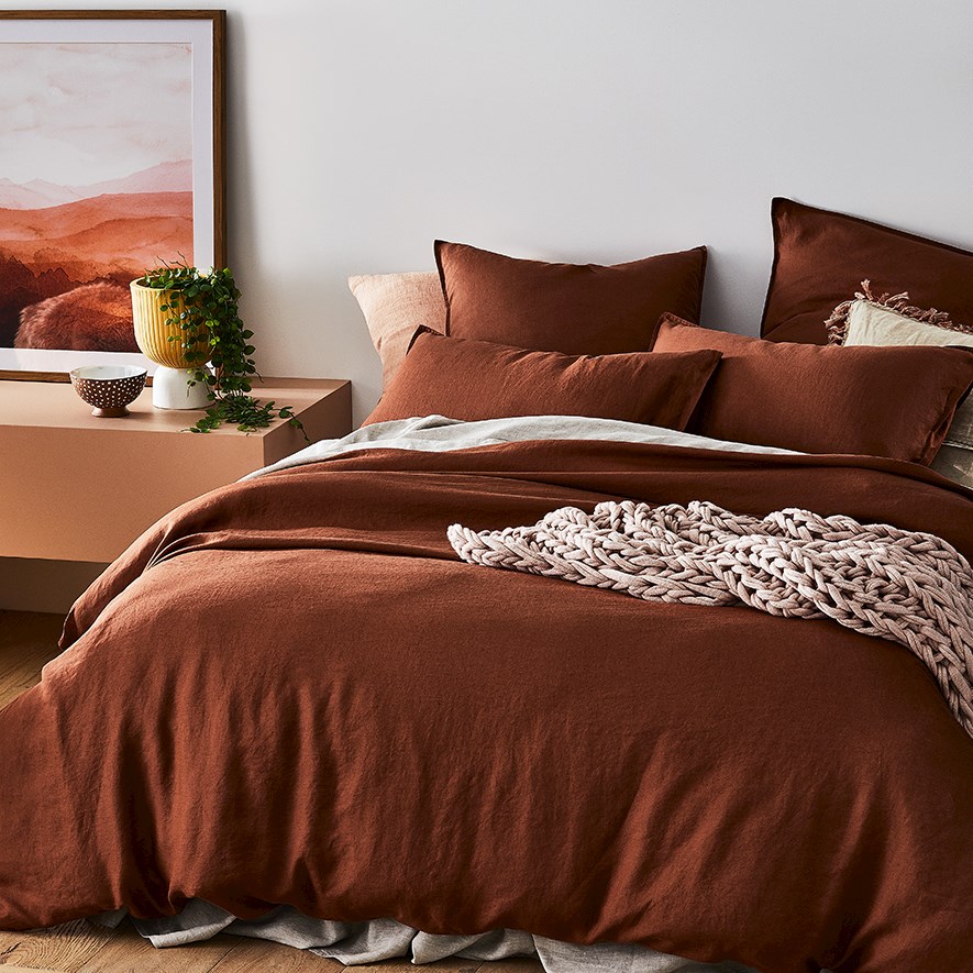 Vintage Washed Linen Paprika Quilt Cover | Adairs