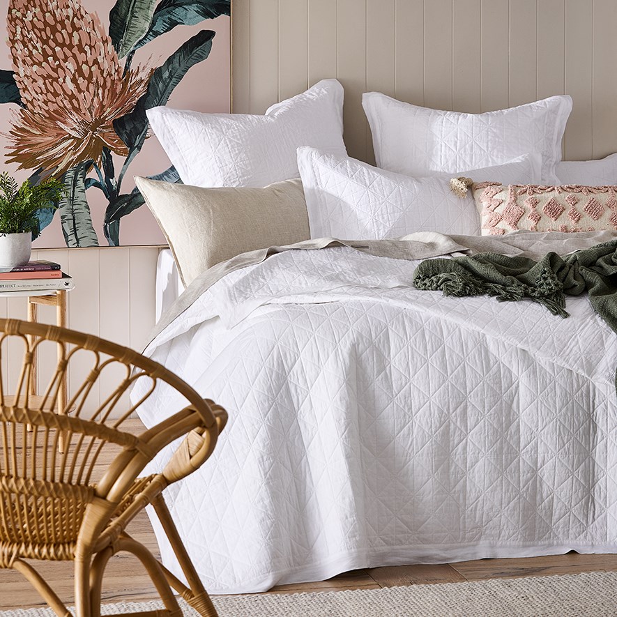 Vintage Washed Linen White Quilted Coverlet Separates | Adairs