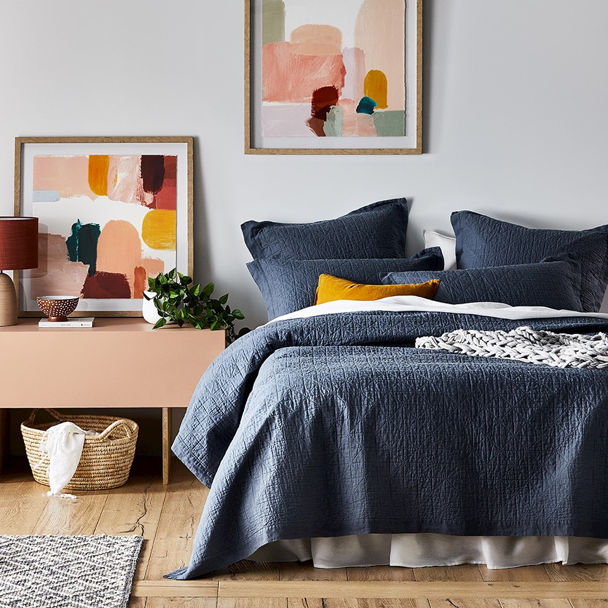 Vintage Washed Linen Steel Blue Coverlet | Adairs