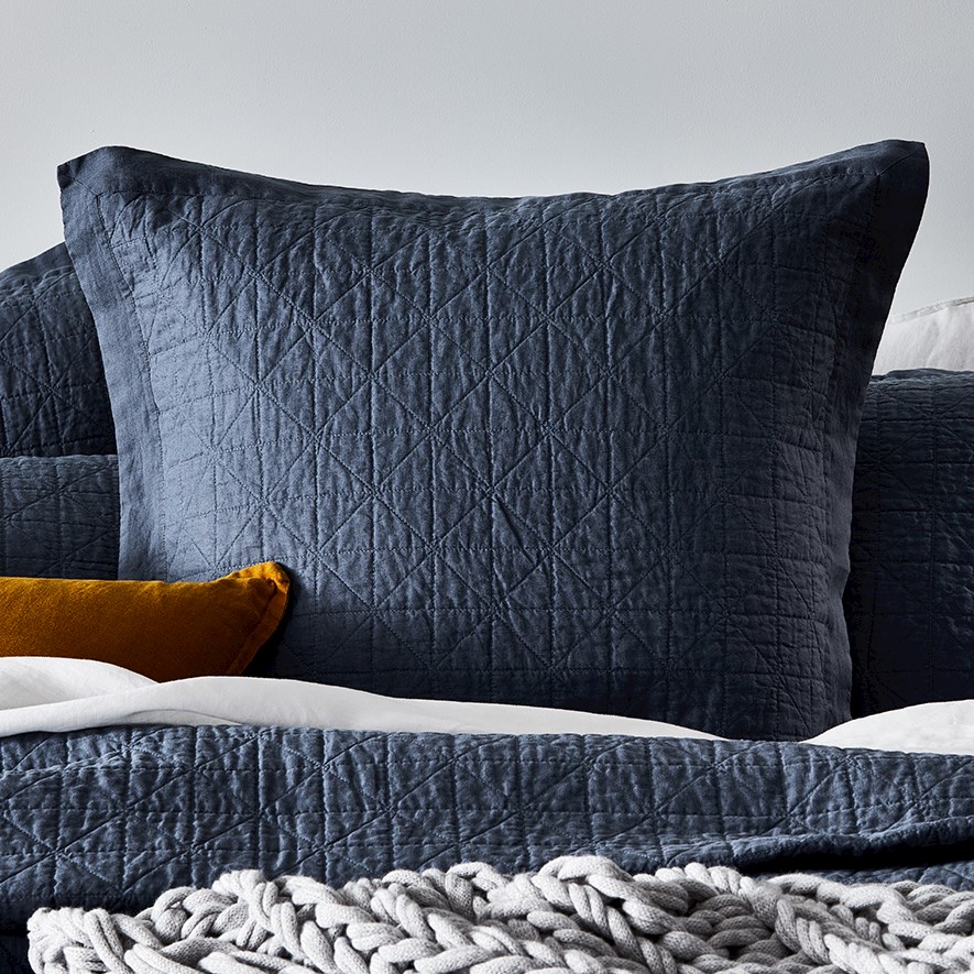 Vintage Washed Linen Steel Blue Coverlet | Adairs