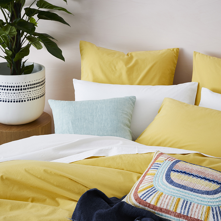 Stonewashed Cotton Quilt Cover Mustard | Adairs