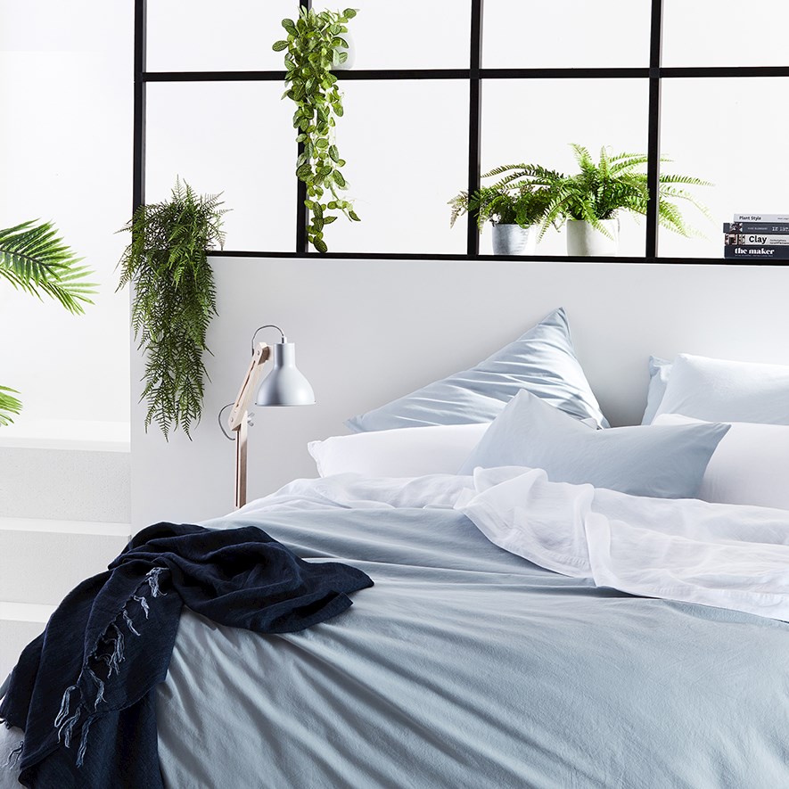 Stonewashed Cotton Powder Blue Quilt Cover | Adairs