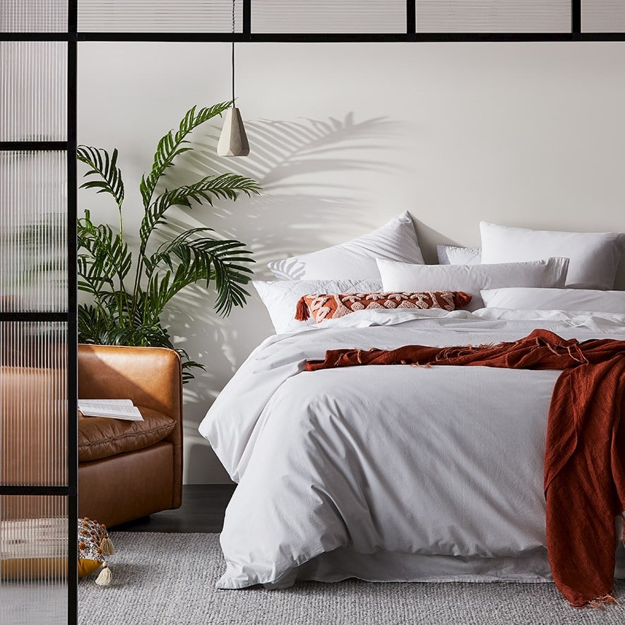 Stonewashed Cotton Silver Quilt Cover Separates | Adairs