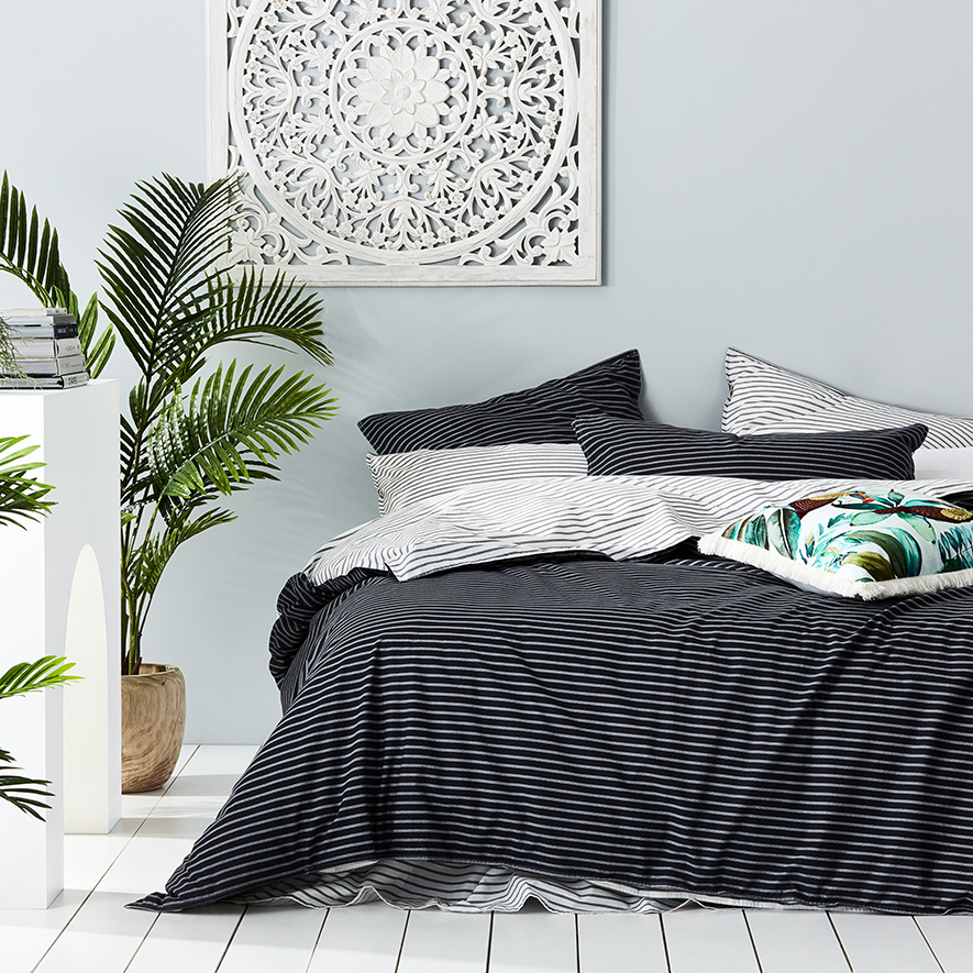 Stonewashed Printed Cotton Black Stripe Quilt Cover | Adairs