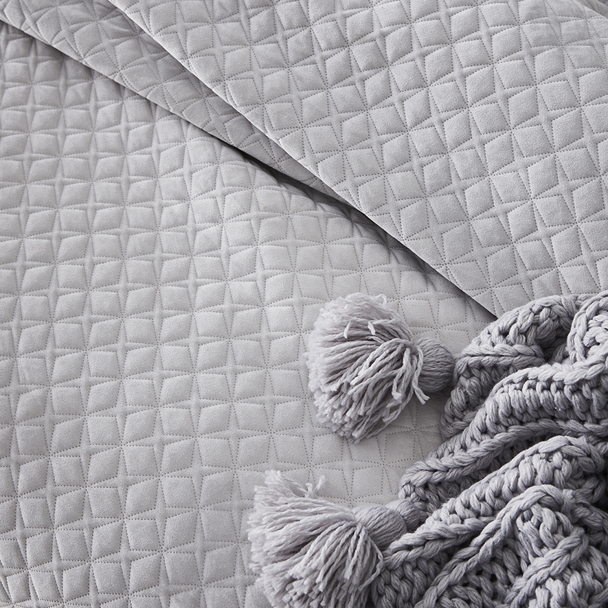 Duke Quilted Velvet Quilt Cover Silver | Adairs