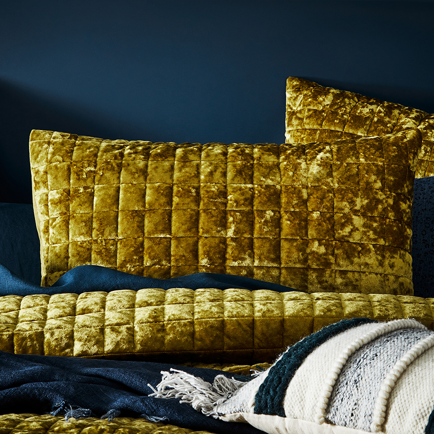 York Quilted Velvet Chartreuse Quilt Cover | Adairs