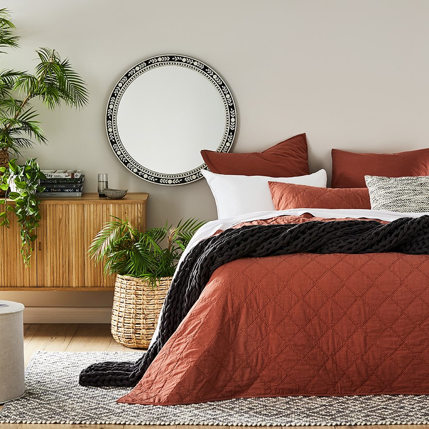 Stonewashed Cotton Clay Quilted Coverlet | Adairs