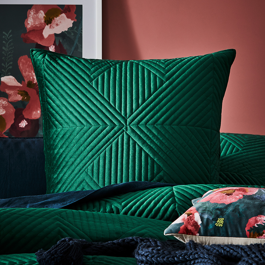 Newport Quilted Velvet Emerald Quilt Cover | Adairs