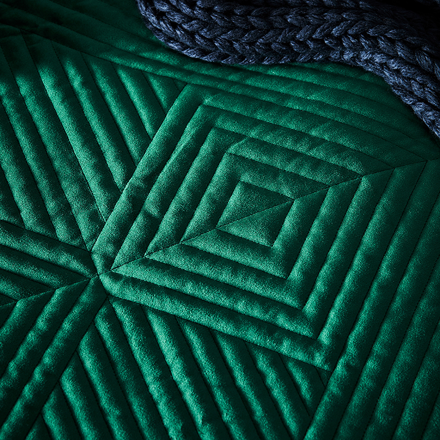 Newport Quilted Velvet Emerald Quilt Cover | Adairs