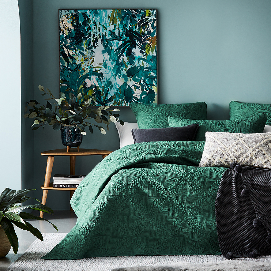 Ava Quilted Fern Coverlet | Adairs