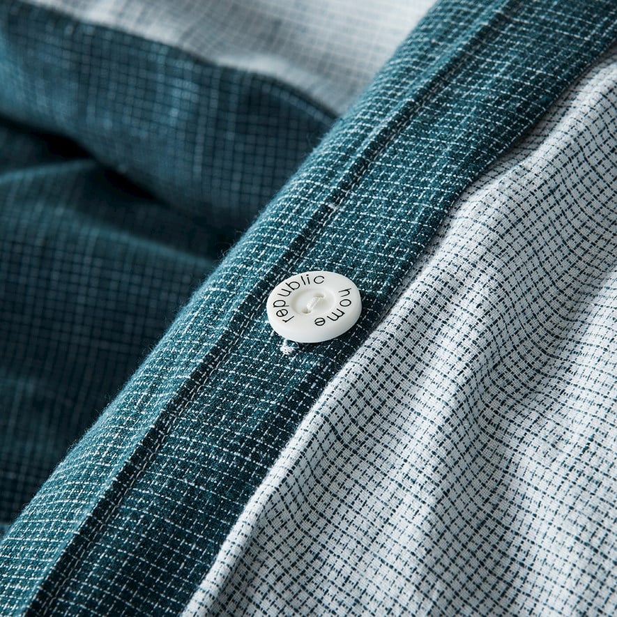 Vintage Washed Linen Cotton Teal Check Quilt Cover | Adairs