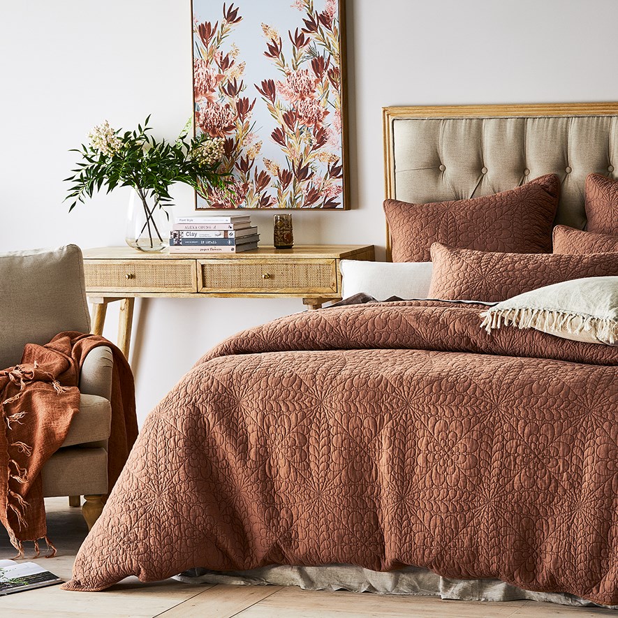 Daisy Quilted Earth Quilt Cover | Adairs