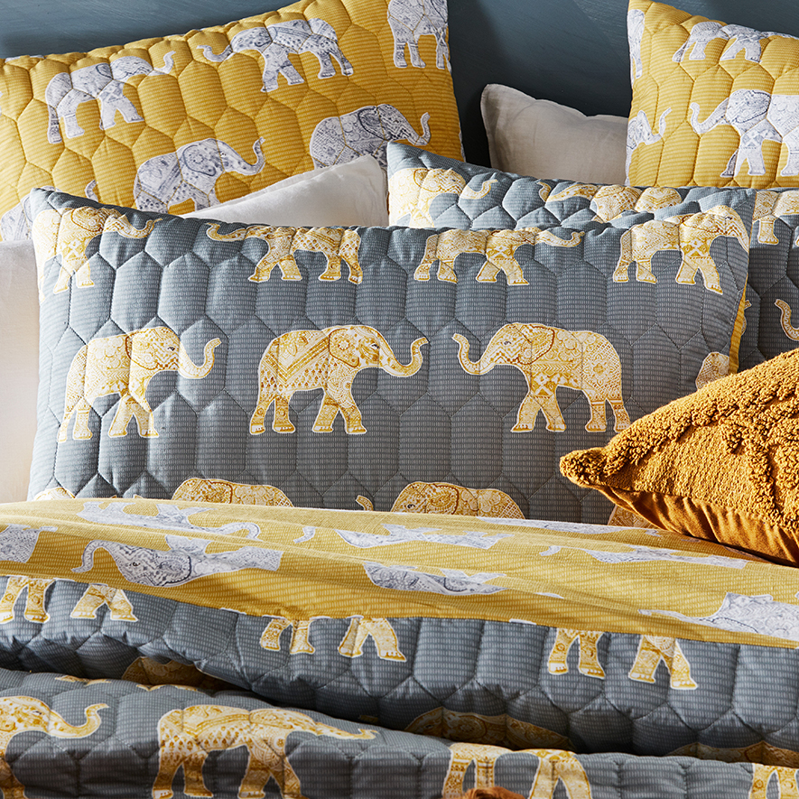 Mali Quilted Mustard Quilt Cover | Adairs