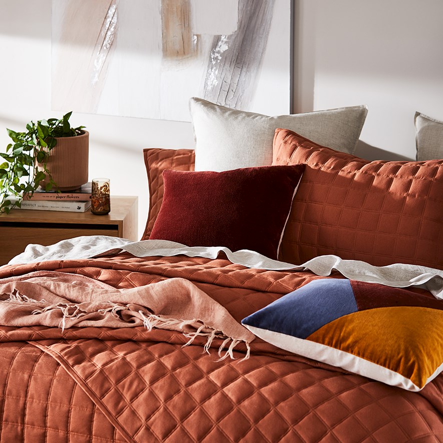 Murphy Quilted Jersey Clay Coverlet | Adairs