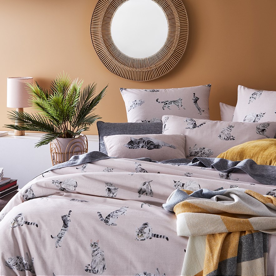 Tabby Cat Pink Quilt Cover Set | Adairs
