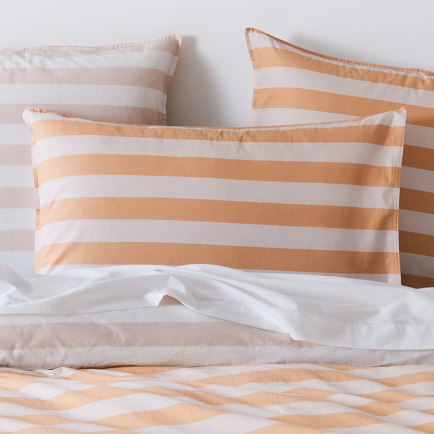 Stonewashed Block Stripe Peaches Quilt Cover Set | Adairs