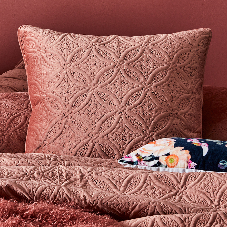 Winnie Quilted Velvet Vintage Rose Quilt Cover | Adairs