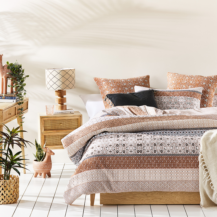 Rani Quilted Clay Quilt Cover | Adairs