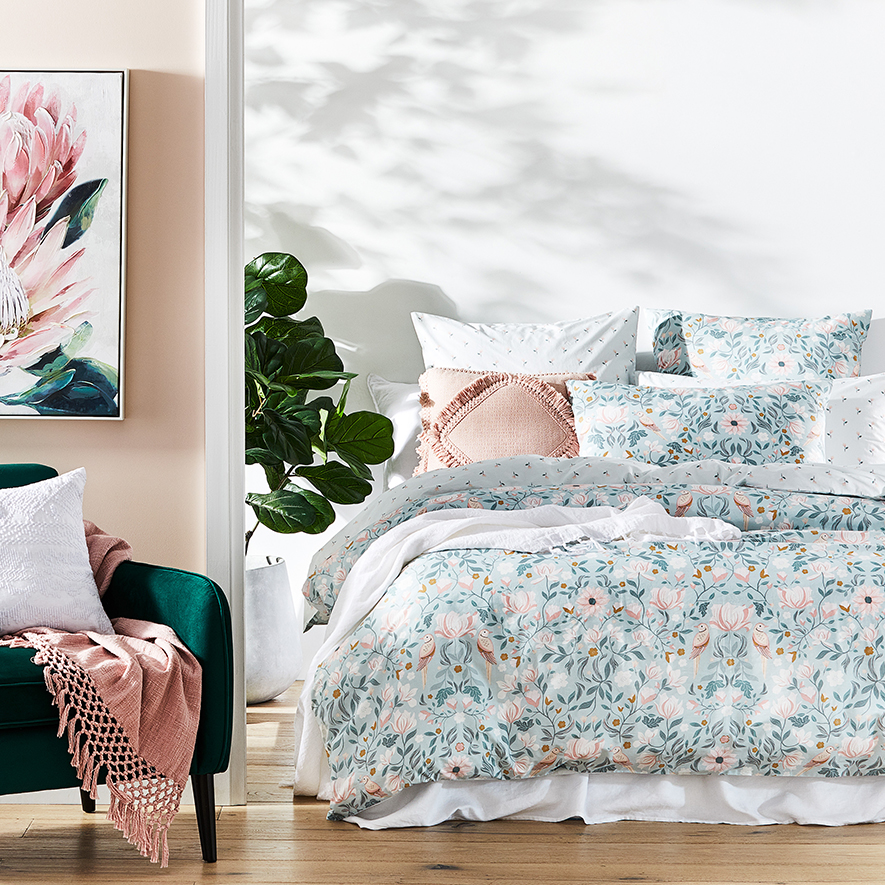 Magnolia Garden Blue Mist Quilt Cover Set | Adairs