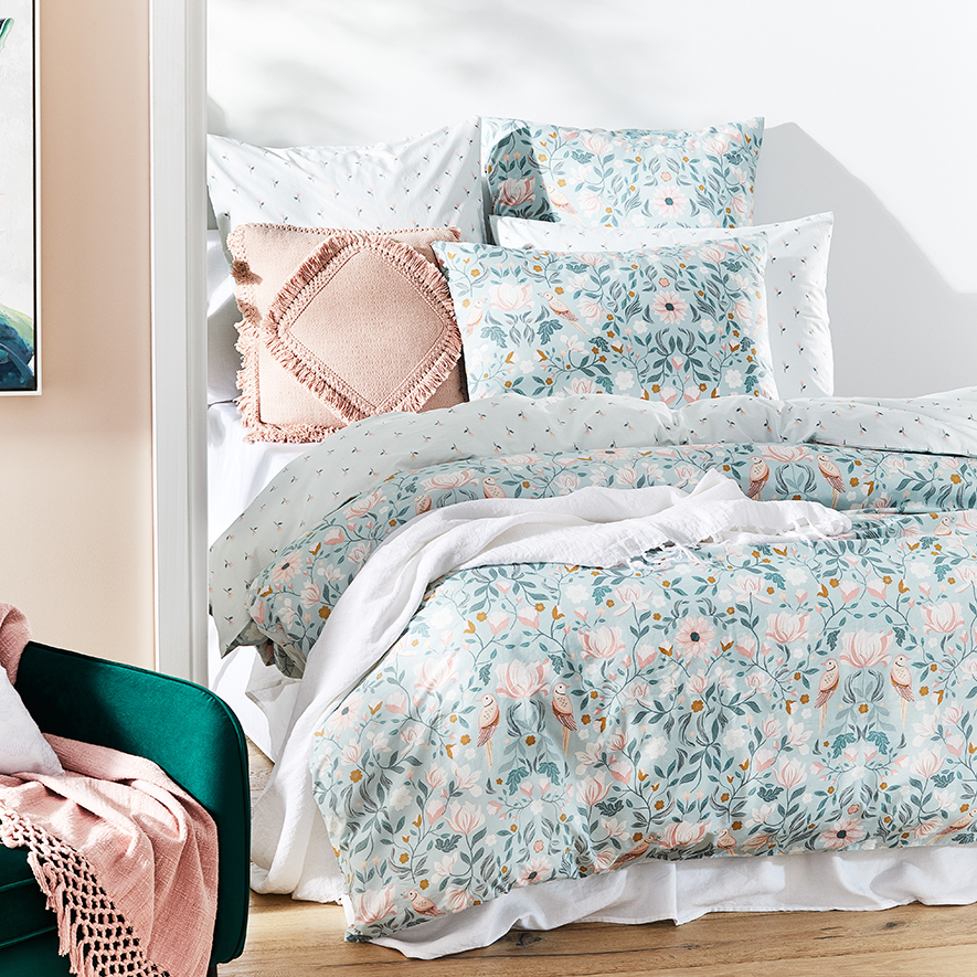 Magnolia Garden Blue Mist Quilt Cover Set | Adairs