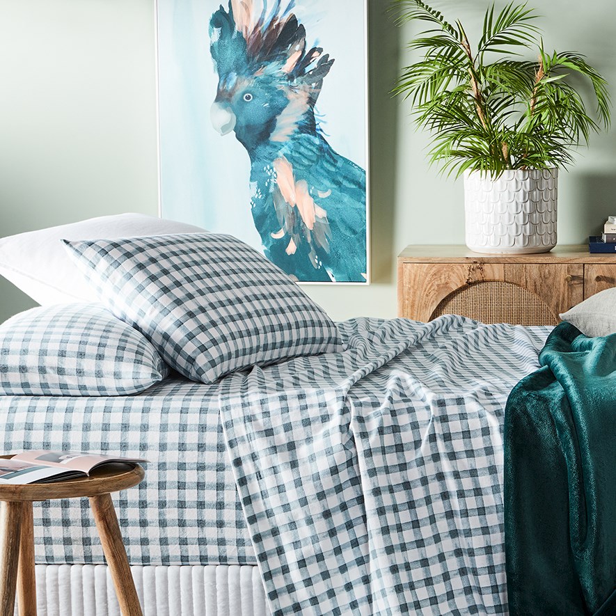 Printed Sage Check Flannelette Sheet Set | Adairs