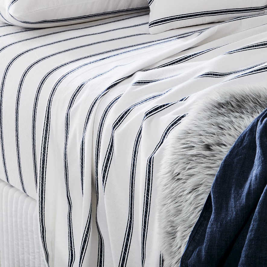 Printed Navy Stripe Flannelette Sheet Set | Adairs