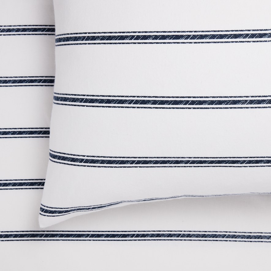 Printed Navy Stripe Flannelette Sheet Set | Adairs