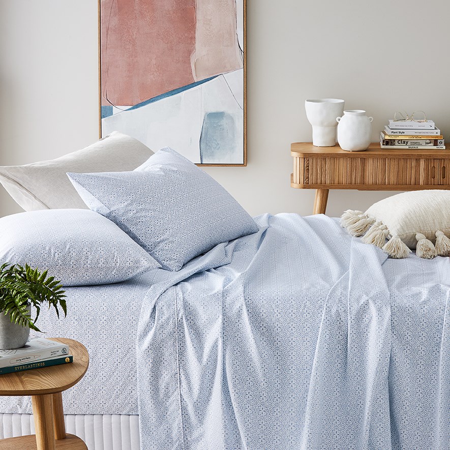 Fresh Dusty Blue Tile Fitted Sheet Separates | Adairs