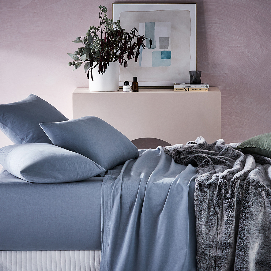 Stonewashed Cotton Dusty Blue Sheet Separates | Adairs