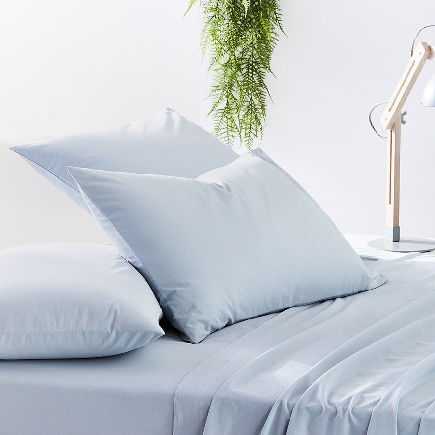 Stonewashed Cotton Powder Blue Sheet Separates | Adairs