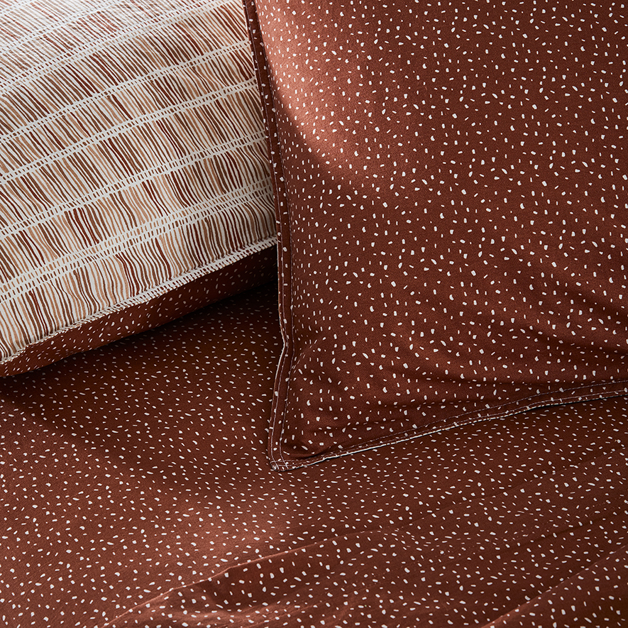 Stonewashed Printed Cotton Clay Fleck Sheet Separates | Adairs