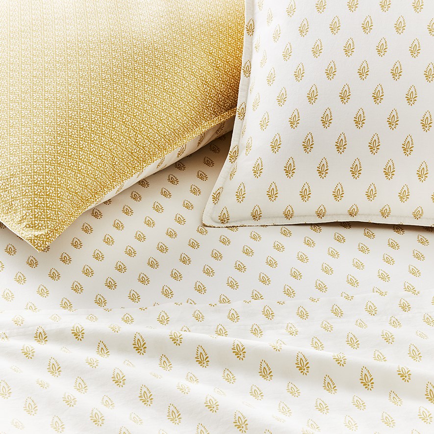 Stonewashed Printed Cotton Flax Woodblock Sheet Separates | Adairs