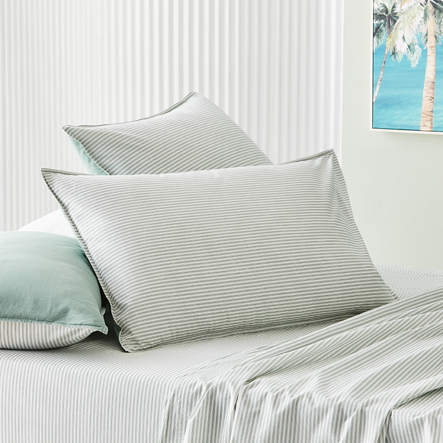 Stonewashed Printed Cotton Greenery Stripe Sheet Separates | Adairs