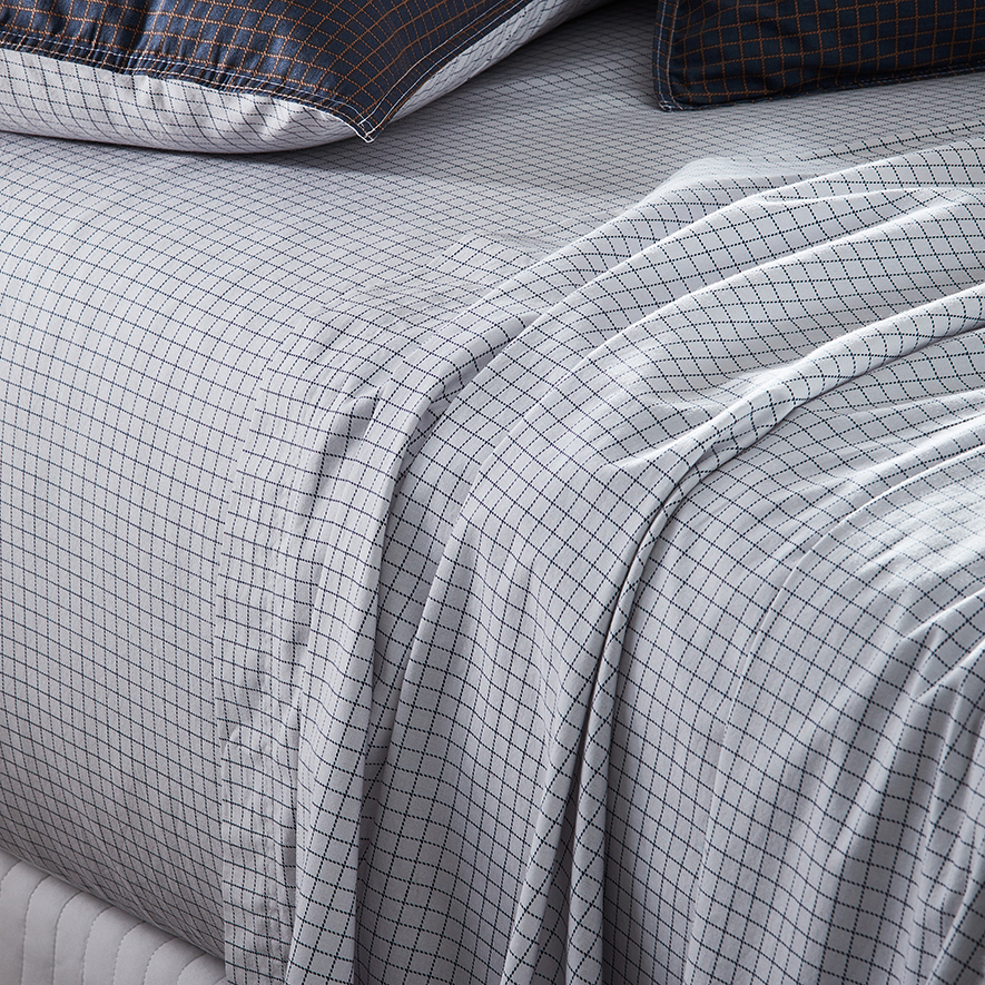 Stonewashed Printed Cotton Ink Grid Sheet Separates | Adairs