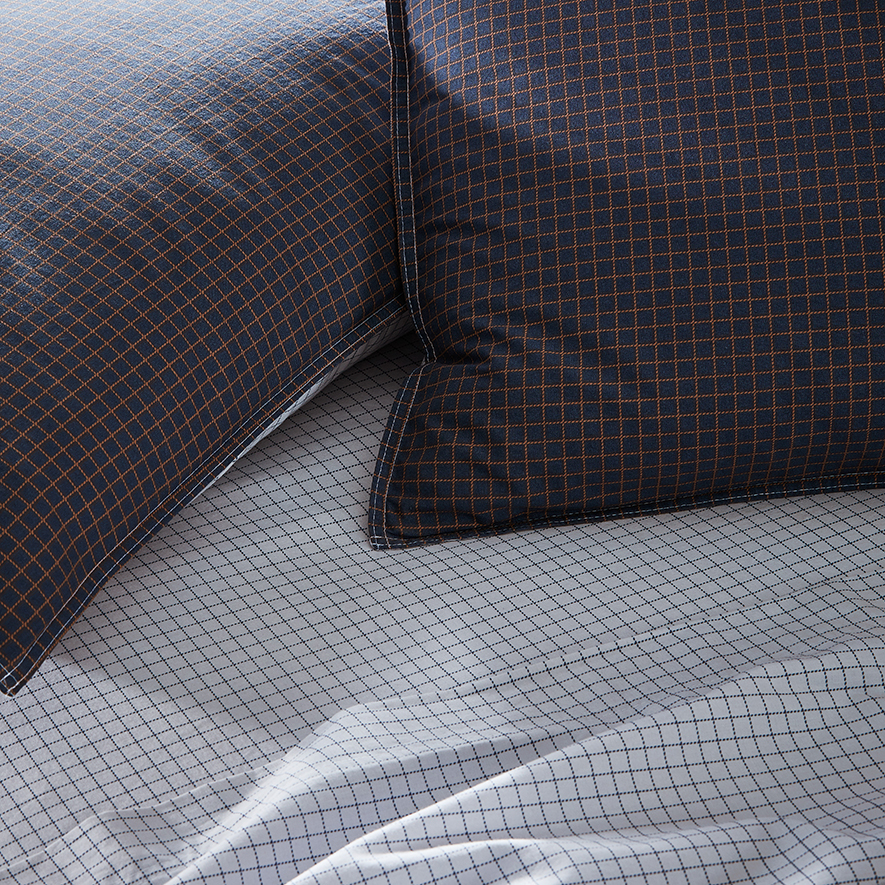 Stonewashed Printed Cotton Ink Grid Sheet Separates | Adairs