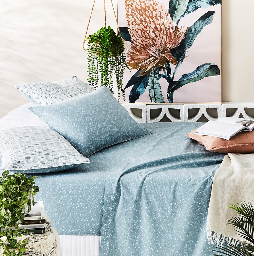 Stonewashed Printed Cotton Sage Fleck Sheet Separates | Adairs