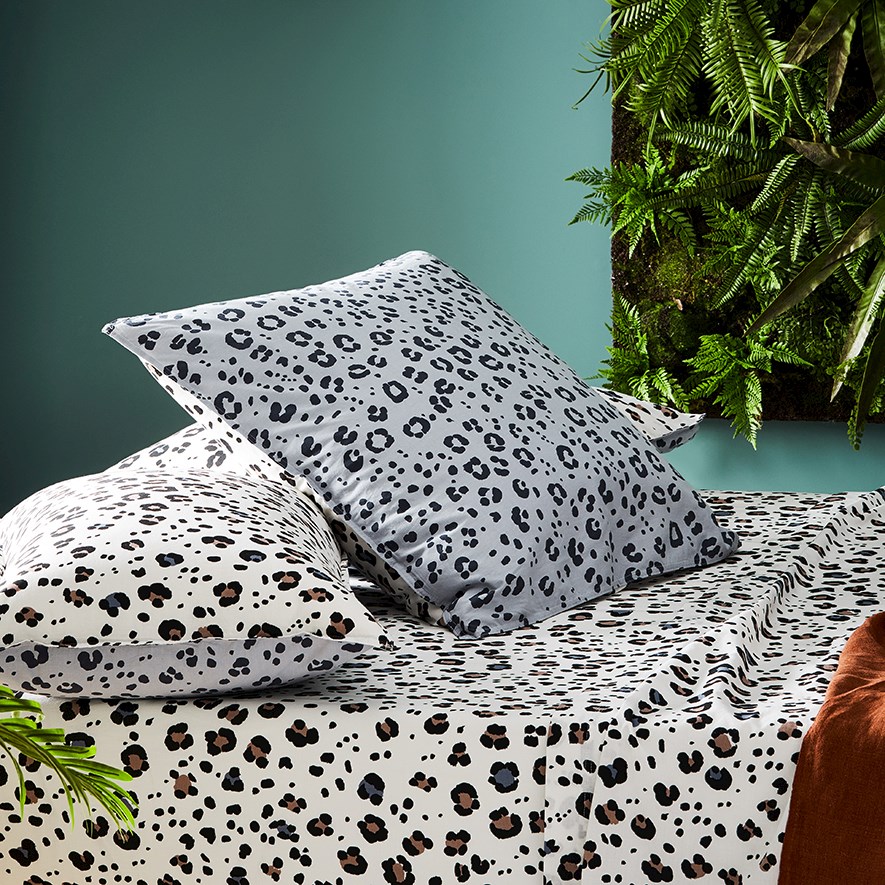Stonewashed Printed Cotton Grey Leopard Sheet Separates | Adairs