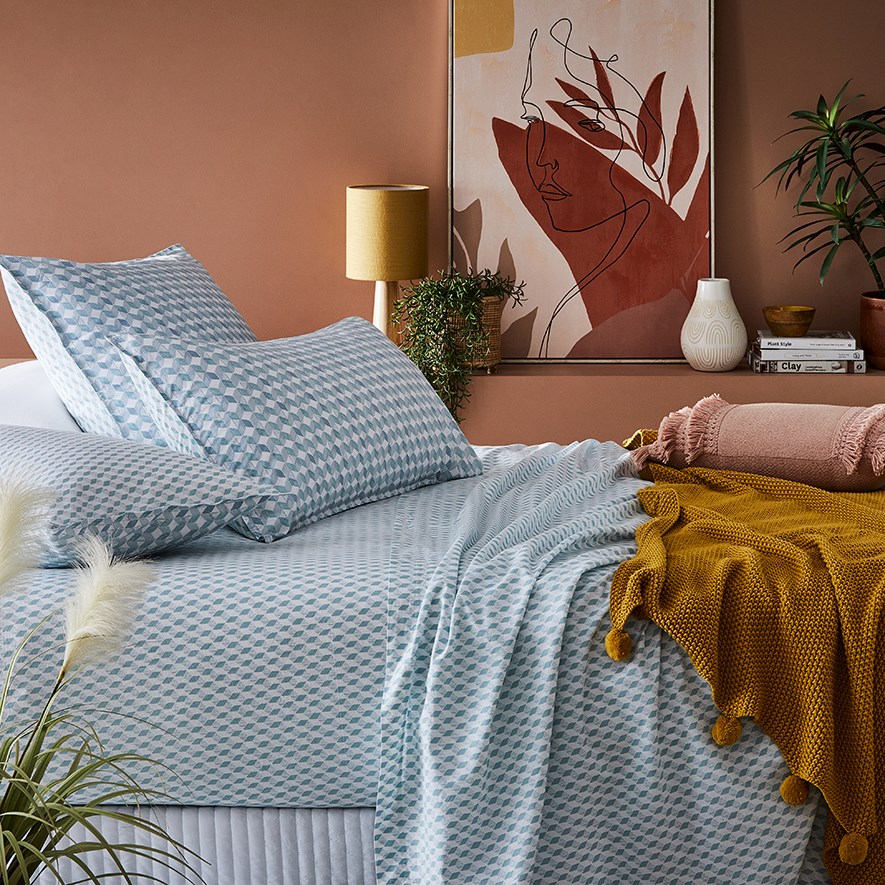 Stonewashed Printed Cotton Retro Chevron Sheet Separates | Adairs