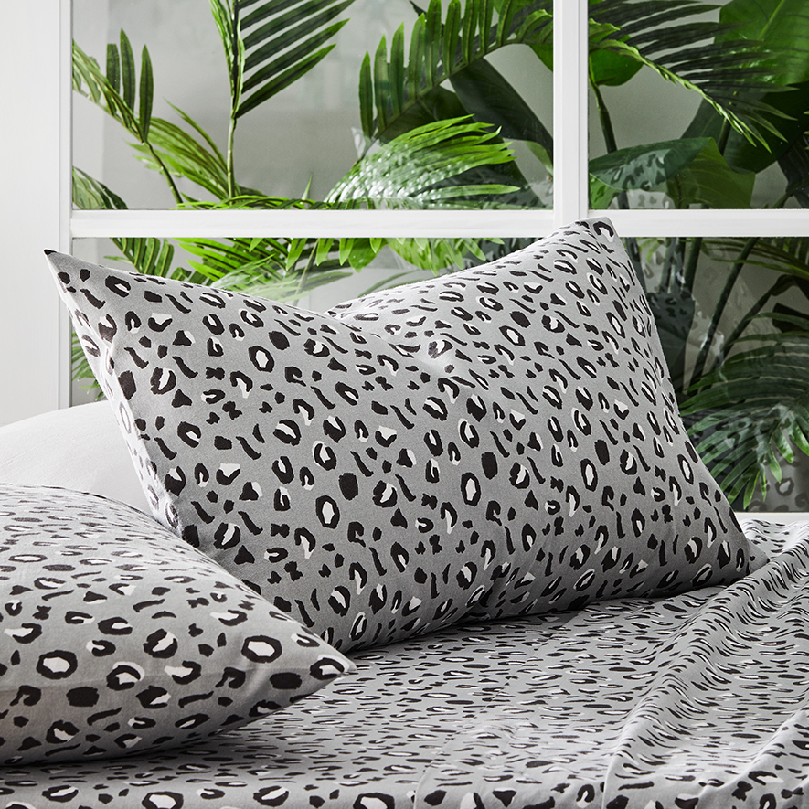 Novelty Printed Grey Leopard Sheet Set | Adairs