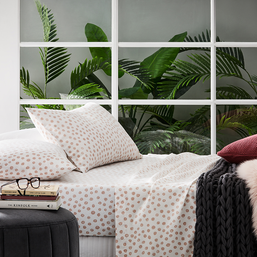 Novelty Printed Pink Spot Flannelette Sheet Set | Adairs