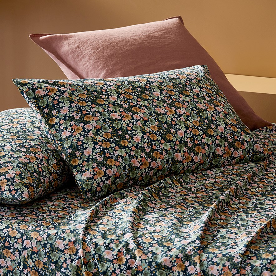 Printed Dark Floral Sheet Set | Adairs